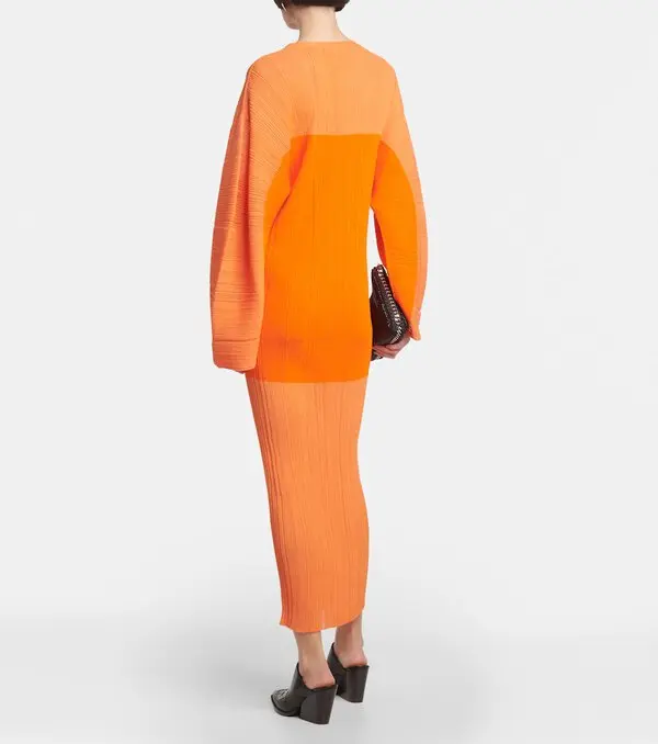 Stella McCartney Plissé Midi Dress - Orange