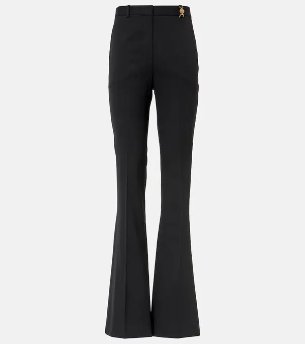 Versace High-rise Flared Wool-blend Pants - Black