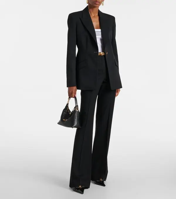 Versace High-rise Flared Wool-blend Pants - Black