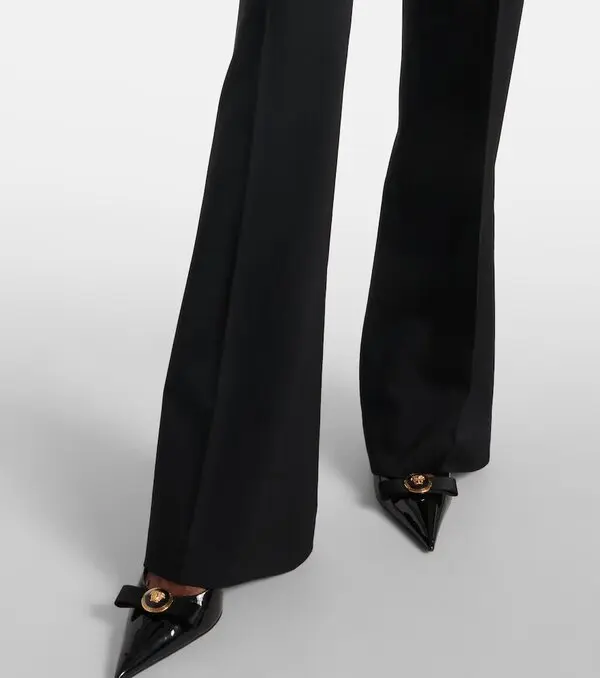 Versace High-rise Flared Wool-blend Pants - Black