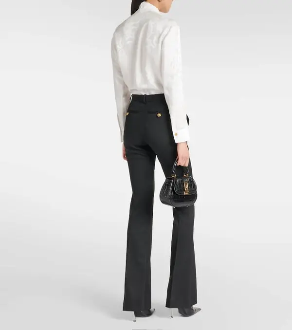 Versace High-rise Flared Wool-blend Pants - Black