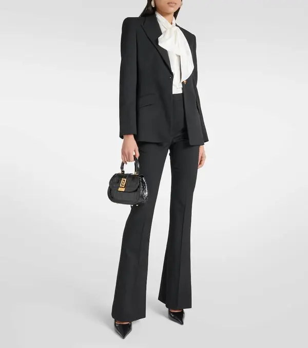 Versace High-rise Flared Wool-blend Pants - Black