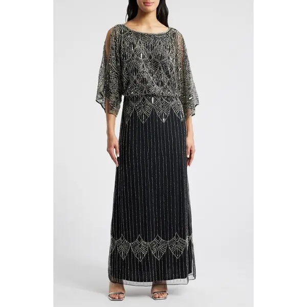 Pisarro Nights Beaded Cold Shoulder Blouson Cocktail Dress