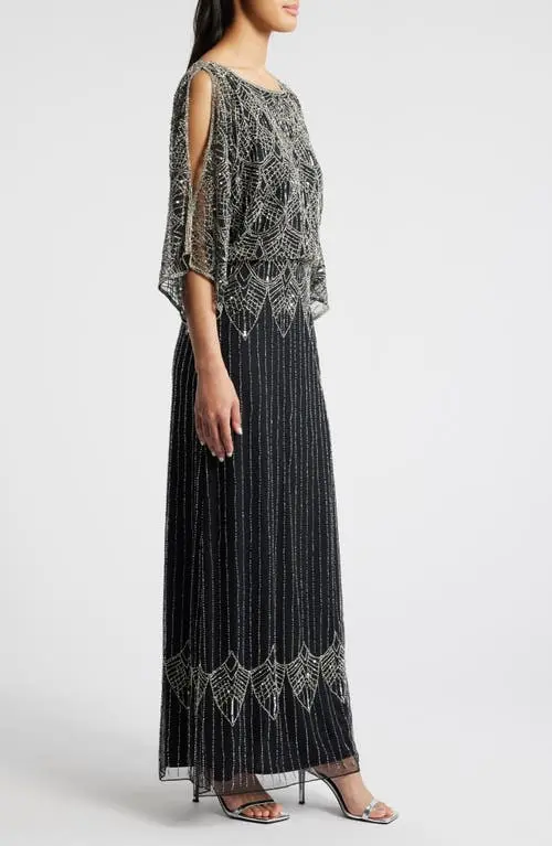 Pisarro Nights Beaded Cold Shoulder Blouson Cocktail Dress