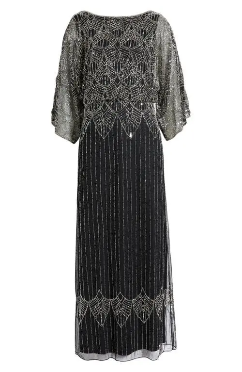 open lace back dress Elie Tahari Georgette Cold Shoulder Gown