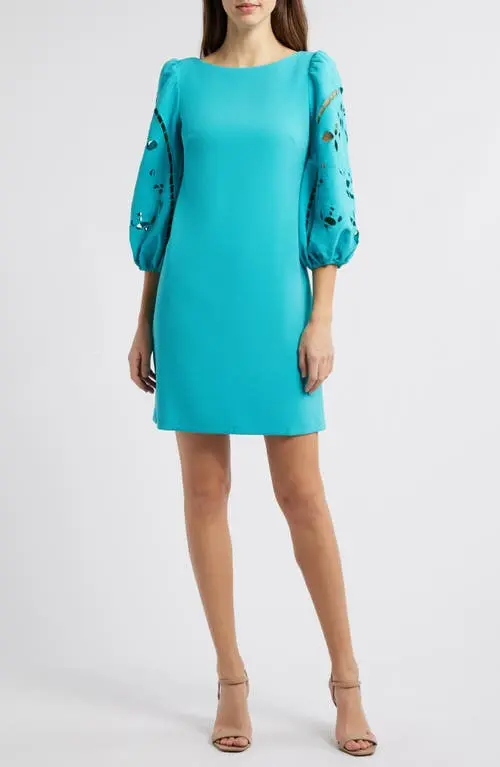 Vince Camuto Eyelet Sleeve Crepe Shift Dress In Aqua - 70% Off |  Editorialist