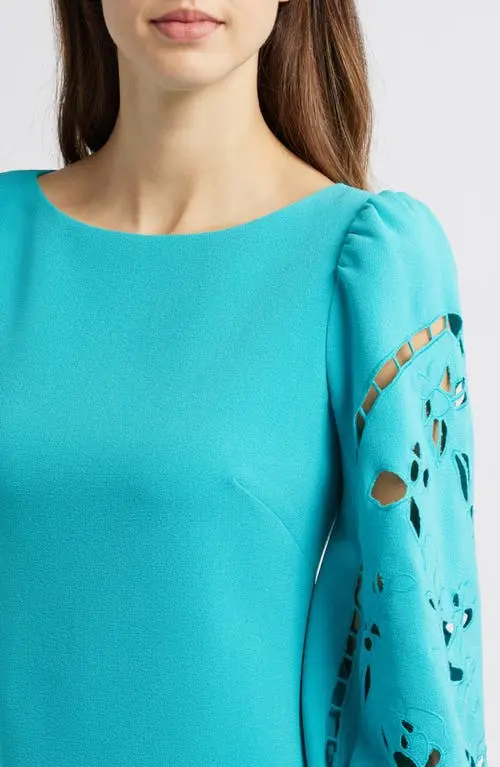 Vince Camuto Eyelet Sleeve Crepe Shift Dress In Aqua - 70% Off |  Editorialist