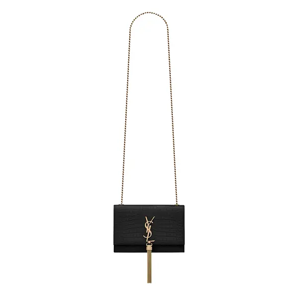 Saint Laurent Kate Crocodile Embossed Shoulder Bag - Black
