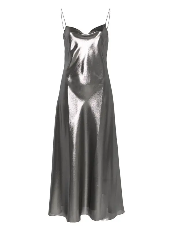 Carine Gilson Lace-detail Lurex Slip Dress - Silver