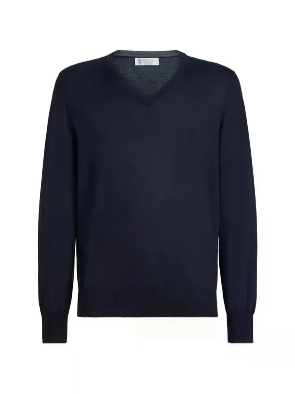 Brunello Cucinelli Ribbed V-neck Sweater - Blue