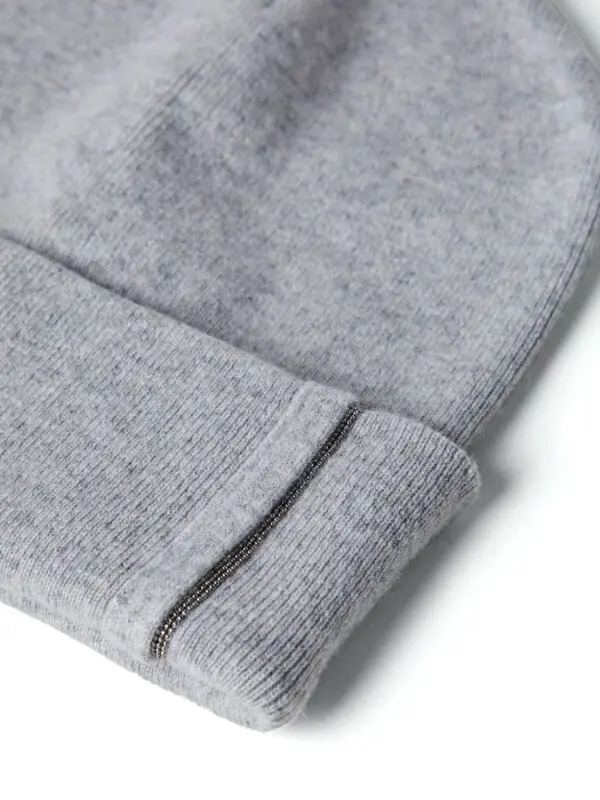 Brunello Cucinelli Beaded-trim Cashmere Beanie - Grey