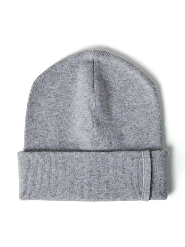 Brunello Cucinelli Beaded-trim Cashmere Beanie - Grey