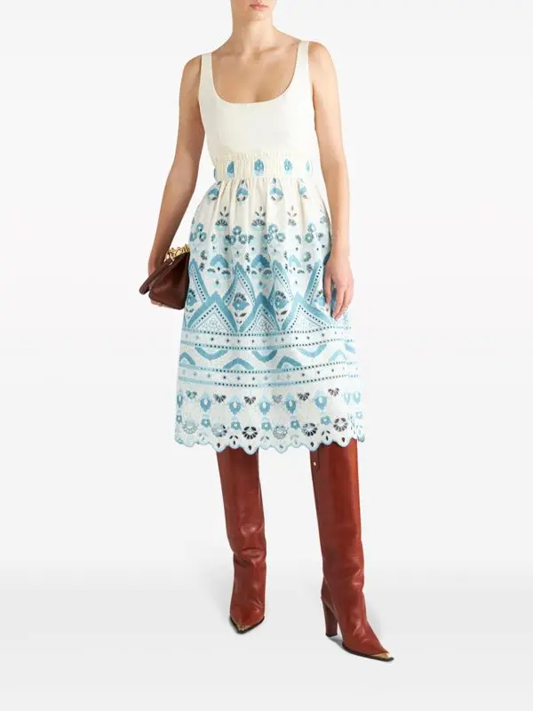 Etro Broderie Anglaise Flared Dress - Blue