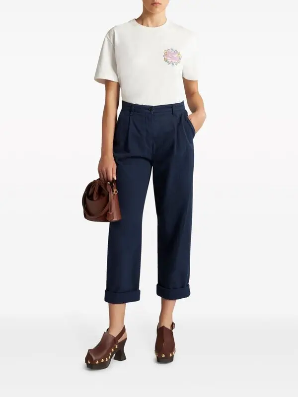 Etro Cropped Herringbone Cotton Chinos - Blue