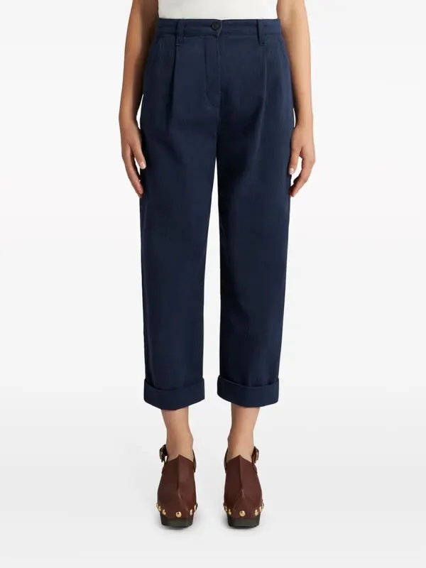 Etro Cropped Herringbone Cotton Chinos - Blue