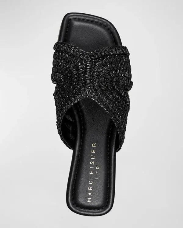 Marc Fisher Narda Woven Raffia Flat Slide Sandals - Black