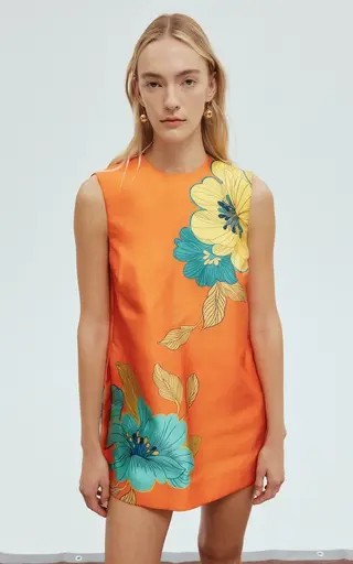 alémais exclusive piato floral-satin mini shift dress Alemais Piato Floral-Satin Mini Shift Dress In Orange - 40% Off