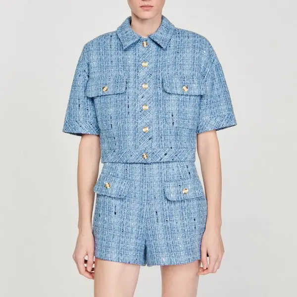 Sandro High-waisted Tweed Shorts