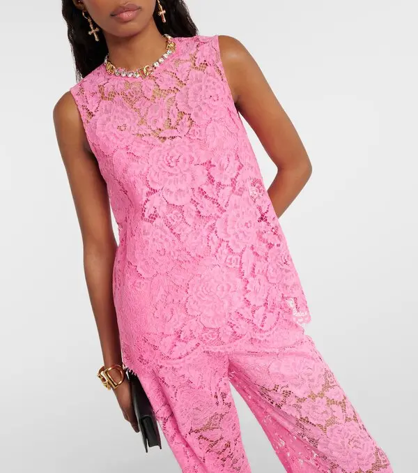 Dolce & Gabbana Floral Lace Top - Pink