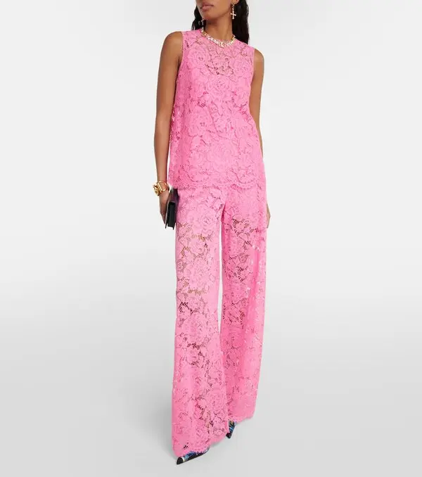 Dolce & Gabbana Floral Lace Top - Pink