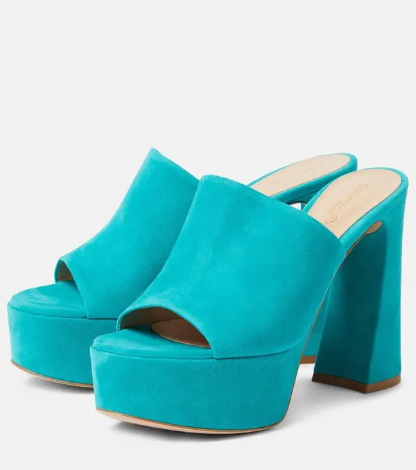 GIANVITO ROSSI Holly Suede Platform Mules - Blue