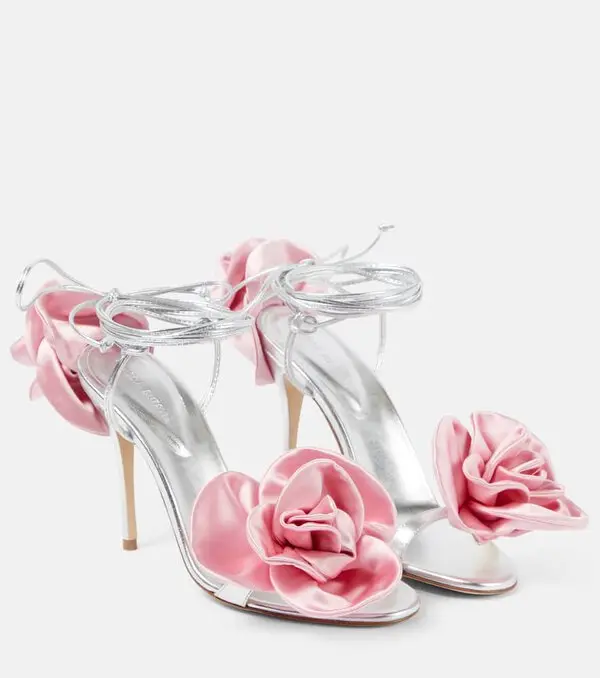 Magda Butrym Floral-appliqué Leather Sandals - Silver