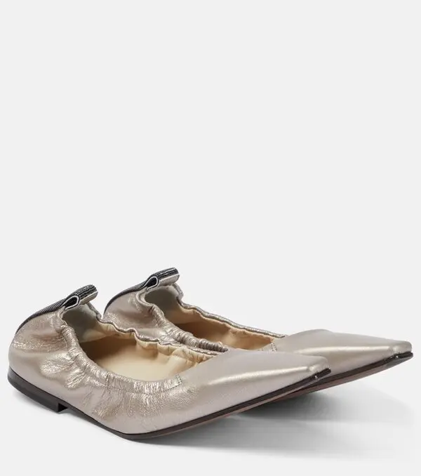 Brunello Cucinelli Metallic Leather Ballet Flats - Silver