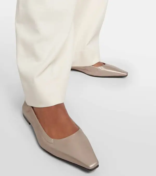 Brunello Cucinelli Metallic Leather Ballet Flats - Silver