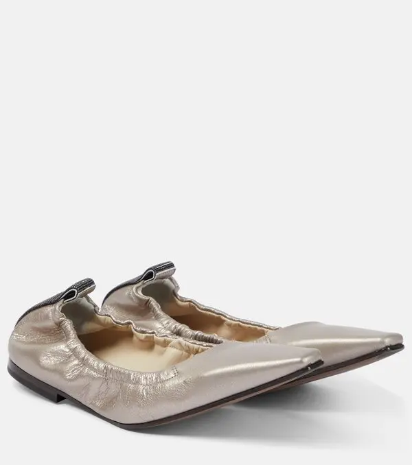 Brunello Cucinelli Metallic Leather Ballet Flats - Silver