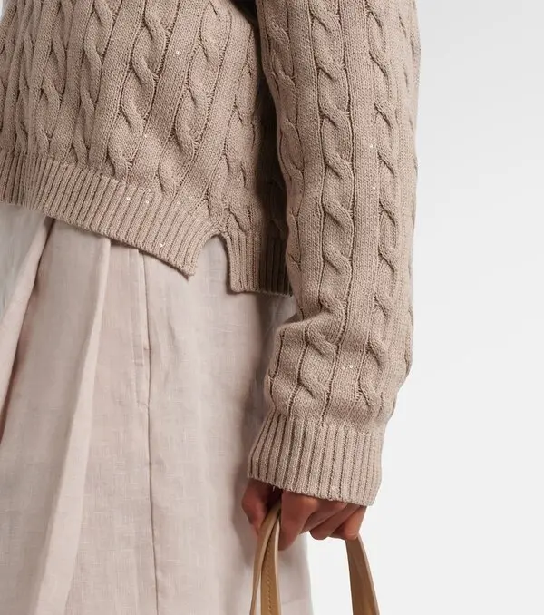 Brunello Cucinelli Cable-knit Cotton-blend Polo Sweater - Beige