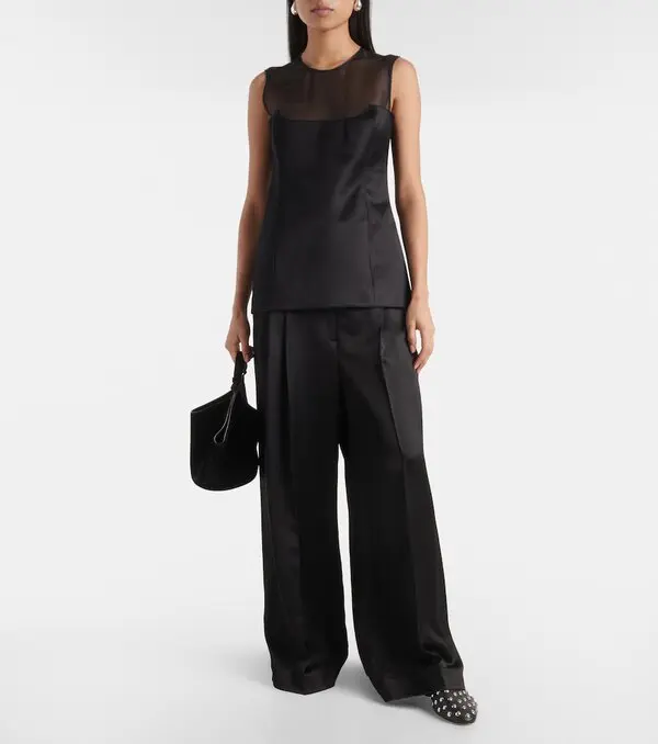 Khaite Sasmo Silk-paneled Satin Top - Black