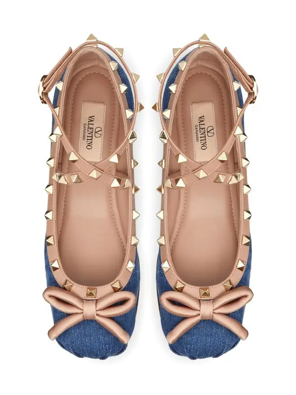 Valentino Garavani Rockstud Denim Ballerina Flats
