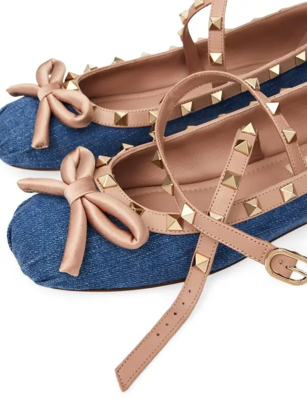 Valentino Garavani Rockstud Denim Ballerina Flats