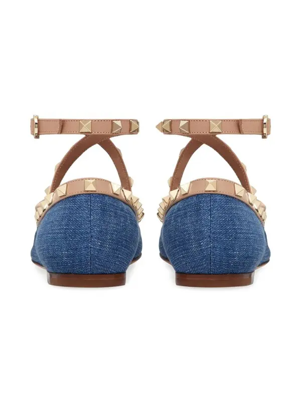Valentino Garavani Rockstud Denim Ballerina Flats