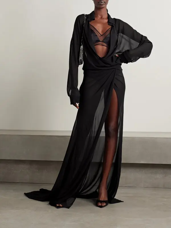 white christmas dresses Black Lurex Chiffon Waist Tie Long Sleeve Mini Dress main image 1