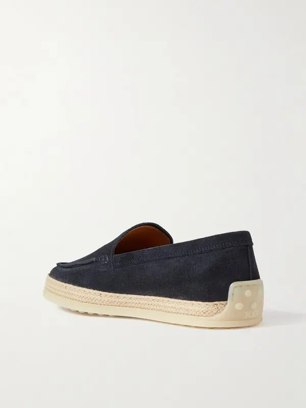 TOD'S Raffia-trimmed Suede Loafers - Blue