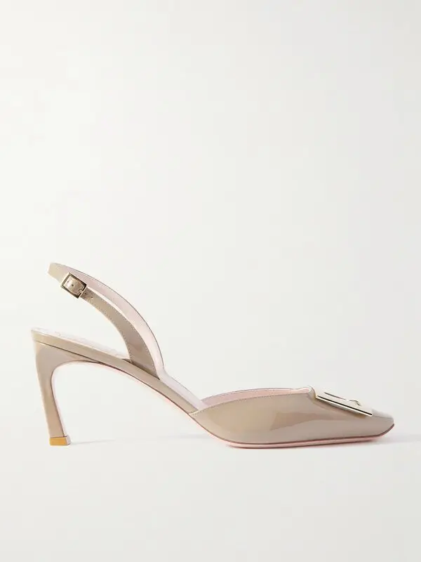 ROGER VIVIER Trompette 70 Patent-leather Slingback Pumps - Neutrals