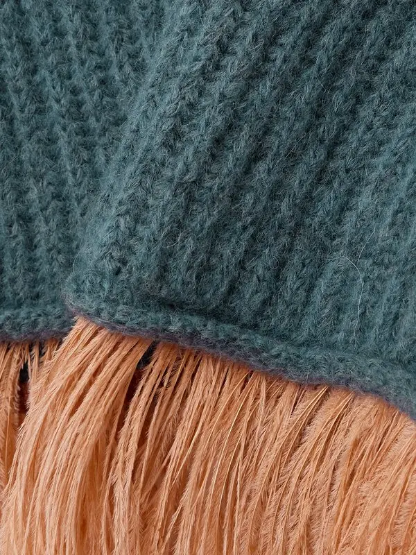 La DoubleJ High Kick Feather-trimmed Ribbed Alpaca-blend Turtleneck Sweater - Blue