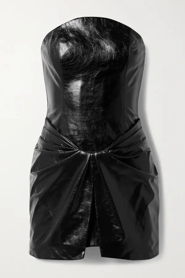 Brandon Maxwell Josie Strapless Textured-leather Mini Dress