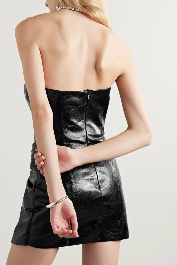 Brandon Maxwell Josie Strapless Textured-leather Mini Dress - Black