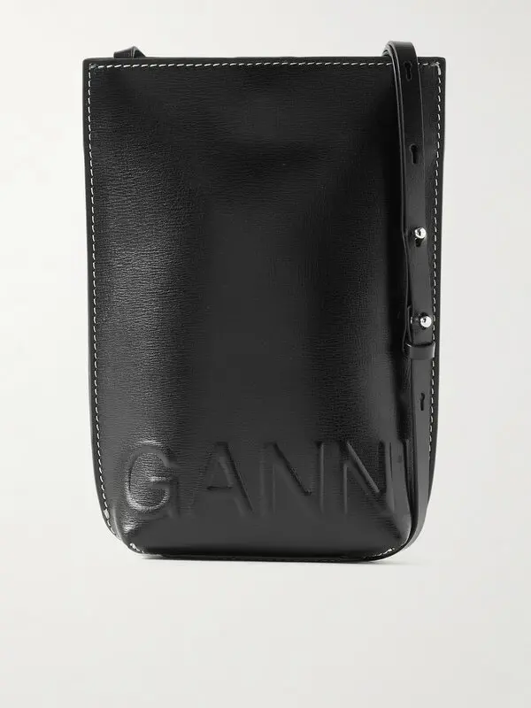 GANNI Banner Small Embossed Recycled Leather-blend Shoulder Bag