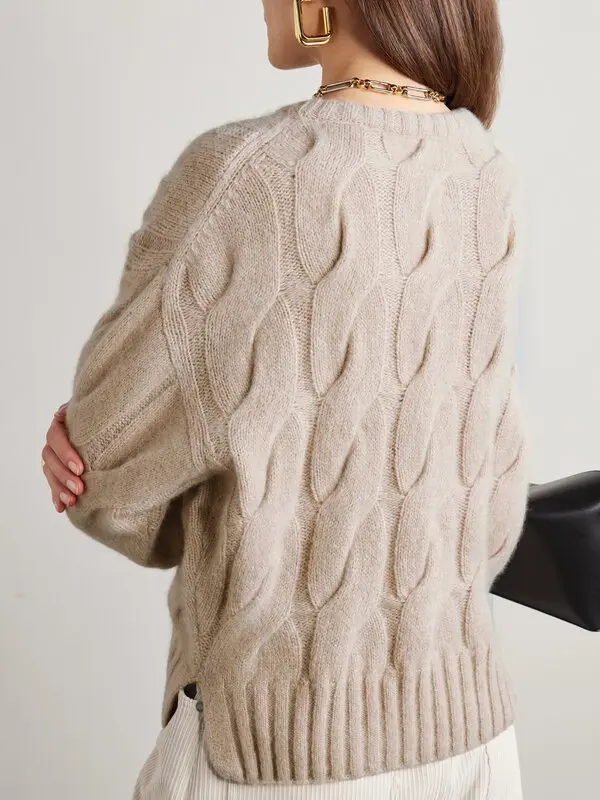 ALLUDE Cable-knit Cashmere And Silk-blend Sweater - Cream