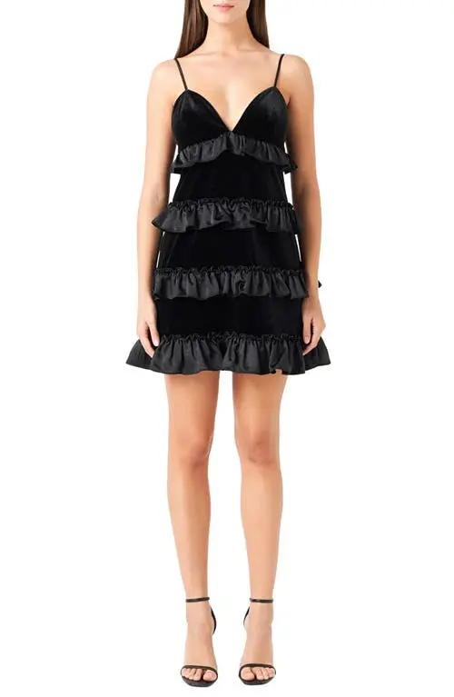 Endless Rose Tiered Ruffle Velvet Minidress