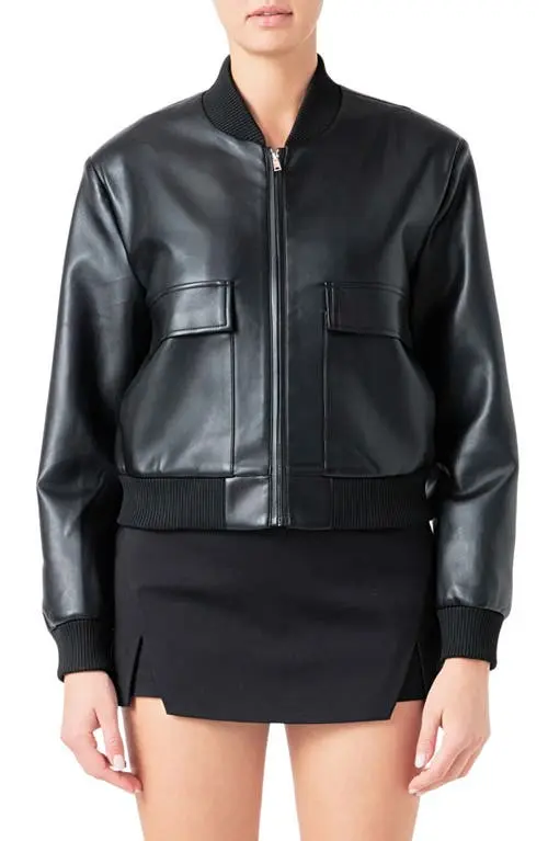 Endless Rose Faux Leather Bomber Jacket Black Editorialist