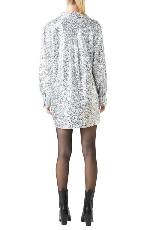 GREY LAB Sequin Mini Shirtdress - Silver