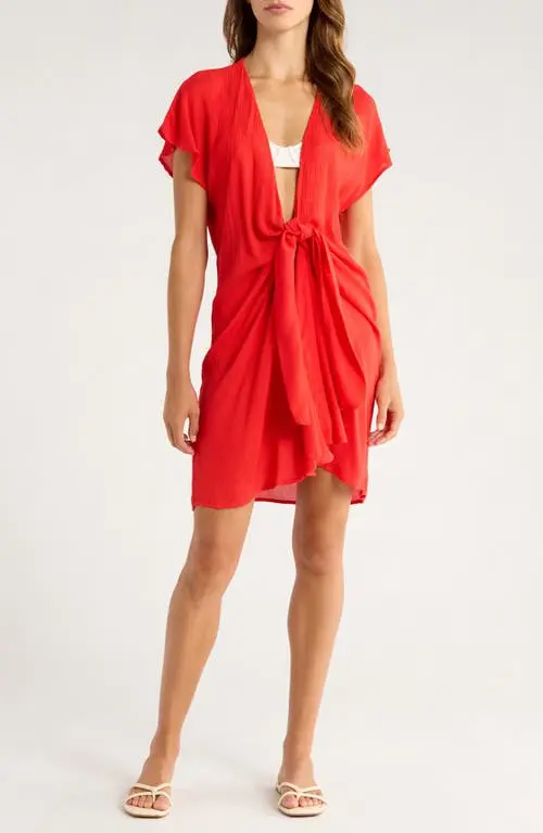 Elan Tie Front Cover-up Wrap Dress - Red