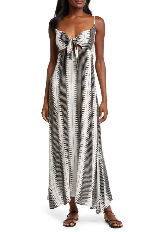 Elan Cutout Tie Front Maxi Cover-up Sundress - Black/ White Kenya