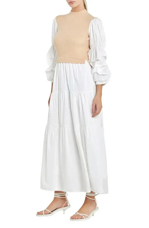 English Factory Layered Mixed Media Maxi Dress