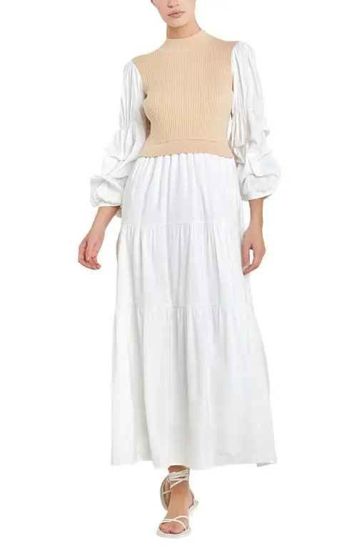 English Factory Layered Mixed Media Maxi Dress