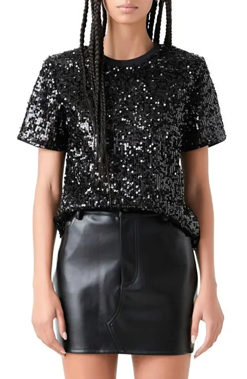 GREY LAB Shoulder Pad Sequin Top - Black